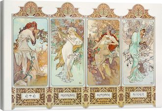 Posterlounge Die Vier Jahreszeiten I Leinwandbild von Alfons Mucha 100 x 70 cm Wandbilder Wanddeko