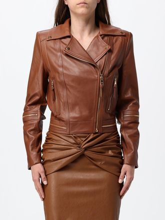 Elisabetta Franchi Veste de motard en cuir coupe slim avec zip asym&eacute;trique