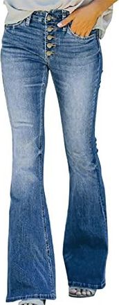 Generic Jean Femme Mode Jean Bootcut Sexy Taille Haute Pantalon Jean avec Boutons Et Poches Pantalon Grande Taille Jeans Slim Elastique Denim Jeggings Confort