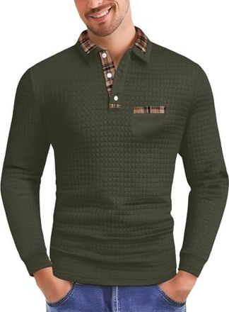 Generic Polo basique vintage classique pour homme, chemise d&eacute;contract&eacute;e boutonn&eacute;e, haut doux et confortable, t-shirts l&eacute;gers et respirants, Vert, XXL