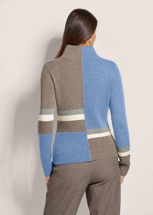 Madeleine Strickpullover Intarsienpullover mit Stehkragen Wollpullover mit grafischem Muster, Rippenblenden und Langarm