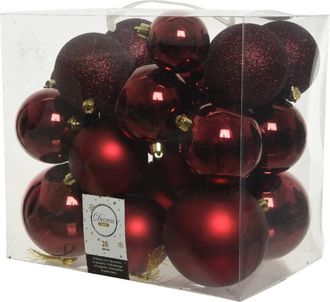 Kaemingk Weihnachtskugeln Kunststoff 6cm 8cm 10cm Mix 26 Stück mit Glitzer Bordeaux