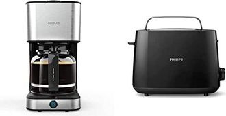 Cecotec Cafeti&egrave;re Coffee 66 Smart. Technologie ExtremeAroma, Num&eacute;rique avec &Eacute;cran LCD, 1.5 L & Philips Grille-pain - 2 Fentes, 8 R&eacute;glages, R&eacute;chauffe-Viennoise