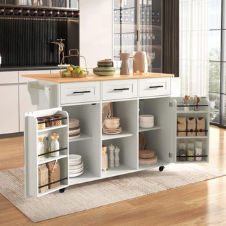Generic Esswagen Klappbare Arbeitsplatte Anrichte mit Ablagetür Schubladen Rollen Sideboard Verstellbaren Regalböden auswechselbare Massivholzfüße Buffet für 