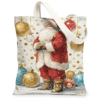 Generic Sacs fourre-tout en toile de No&euml;l, motif P&egrave;re No&euml;l, sacs de courses r&eacute;utilisables, d&eacute;coratifs dhiver festifs, l&eacute;gers et lavables en toile pour cadeaux