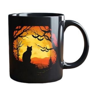 Generico Katze Keramik Becher, 350ml Halloween Geheimnisvolle lustige Kaffeetasse 350ml 3D Tier Becher Kreativer Becher f&uuml;r festliche Getr&auml;nke Handwerk