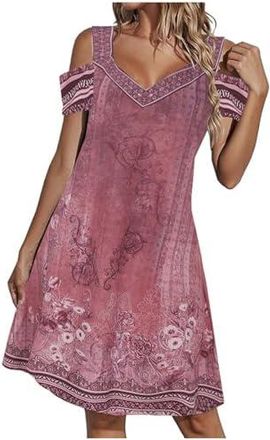 Generic 2026 Robes amincissantes pour femmes sexy col en V imprim&eacute; sans bretelles coupe ajust&eacute;e robe d&eacute;contract&eacute;e, Rouge, XL