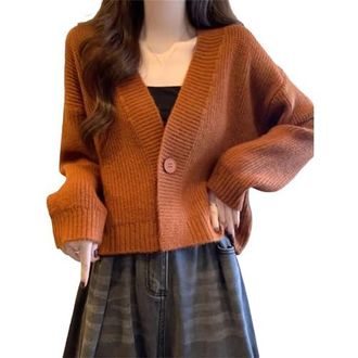 Generic Vestes dhiver tricot&eacute;es &agrave; un bouton pour femme - &Eacute;l&eacute;gantes et amples - Pour le bureau - Style d&eacute;contract&eacute; - Col en V - Cardigan court, Orange, Taille 