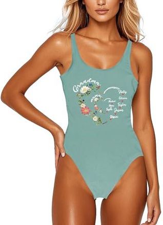 Generic Maillots De Bain Femme Une Pieces Gainant Ventre Plat à imprimé Lettre, Sexy, Bikini, sans Manches, Dos Nu (Green, XXL)