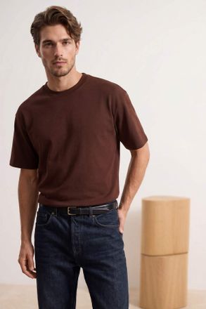 Trendyol MAN Herren Braun Einfarbig Lang Oversize T-Shirts