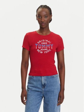 Tommy Jeans T-Shirt DW0DW21421 Rot Slim Fit