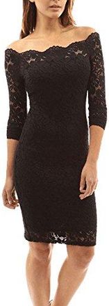 DianShao Robe de Soirée Bustier Dentelle Cocktail Manches Longues Femme Noir M