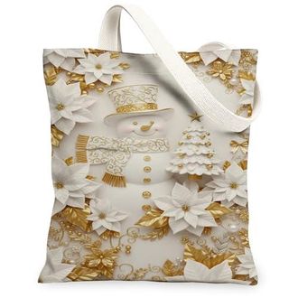 Generic Sacs fourre-tout en toile motif bonhomme de neige de No&euml;l, sacs d&eacute;picerie r&eacute;utilisables, vintage l&eacute;gers et lavables en toile pour les voyages ou, blan