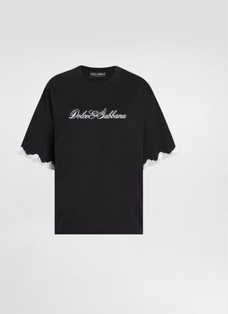 Dolce & Gabbana T-shirt Aus Jersey Mit Stickerei - Frau T-shirts Und Sweatshirts Schwarz Xs