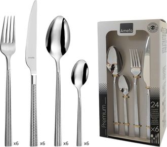 Amefa 24-teiliges Tafelbesteck f&uuml;r 6 Personen - Chic - Edelstahl 18/0, gl&auml;nzende Oberfl&auml;che - Edelstahl