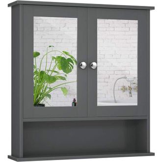 Costway Spiegelschrank mit h&ouml;henverstellbarer Ablage Badezimmer, Badschrank mit Spiegel, H&auml;ngeschrank, 58,5x56,5x13,5cm Grau - Costway