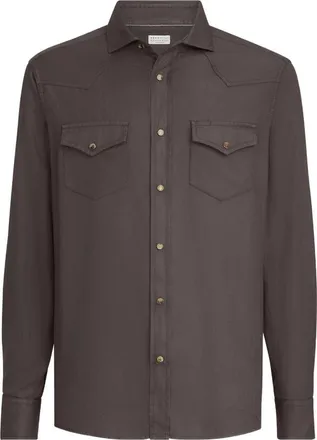 Brunello Cucinelli Garment-dyed Western Shirt In Cotton Chevron