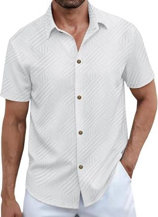 Generic Chemise &agrave; carreaux &agrave; manches courtes pour homme - Col &agrave; revers boutonn&eacute;e - Style d&eacute;contract&eacute; - Coupe d&eacute;contract&eacute;e - Grande taille - Confortable - V&ecirc;te