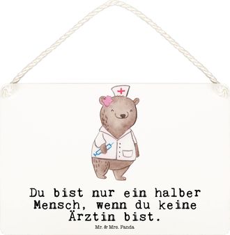 Mr. & Mrs. Panda Schild Ärztin Herz DIN A6 - Geschenk, Arztpraxis, Dekoschild, Holztafel, Deko, Witzig, wandtafel, Doktortitel, Türschild, Spruch, Krankenhaus