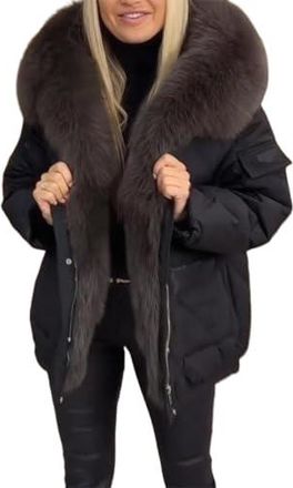 Minetom Manteau Femme Hiver Chaud Veste Parka Manteau &Agrave; Capuche En Fausse Fourrure Manches Longues Blouson Zipp&eacute; Outercoat Avec Poches B Noir L