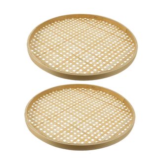 Cabilock 2 St&uuml;ck Teiliges Siebkorb aus nat&uuml;rlichem Flechtwerk Handgefertigter Korb aus nat&uuml;rlichem Holzgeflecht multifunktionales Sieb f&uuml;r Haushalt robustes Ge