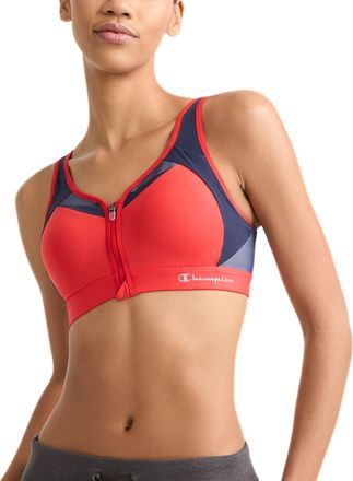 Champion Damen, Bewegungssteuerung, Reißverschluss, Hoher Schlagfestigkeit, Bügelloser Sport-BH, Undurchsichtige, Rote Flamme, 90D