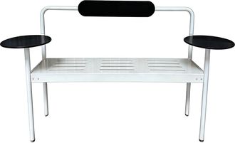 Generic Gartenbank Metall Wetterfest 2 Sitzer Parkbank Eisenbank Ruhebank mit Seitentischen R&uuml;ckenlos Sitzbank f&uuml;r Balkon, Terrasse Hof Gewerbliche Au&szlig;enberei