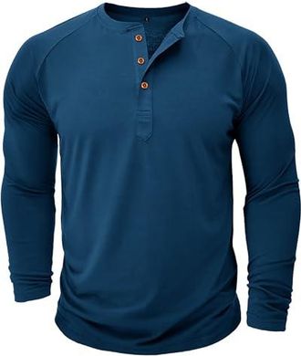 Generic T-shirt classique à manches longues pour homme - Couleur unie - Coupe ample - Haut Henley basique confortable et doux - À porter au quotidien, 02 _Ble
