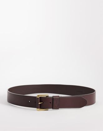 Polo Ralph Lauren Ceinture en cuir &agrave; logo embl&eacute;matique - Marron-Vert