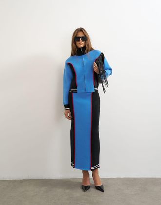 Topshop jupe crayon mi-longue en maille coordonn&eacute;e bleue