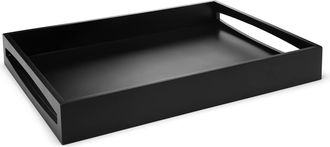 Leopold Vienna Schwarzes Holz-Servier-Tablett 47.5 x 35 cm - eckiges Frühstückstablett mit hohem Rand und 2 Griffe, Schwarz