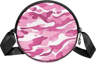 Generic Sac &agrave; bandouli&egrave;re Circle pour femme, petit sac &agrave; bandouli&egrave;re rose camouflage avec fermeture &eacute;clair, bretelles r&eacute;glables, sac &agrave; main rond d&eacute;contract&eacute; p