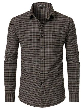 PARKLEES Chemise l&eacute;g&egrave;re &agrave; carreaux pour homme, coupe ajust&eacute;e, &agrave; carreaux, chemise boutonn&eacute;e &agrave; manches longues avec poche, marron clair, M