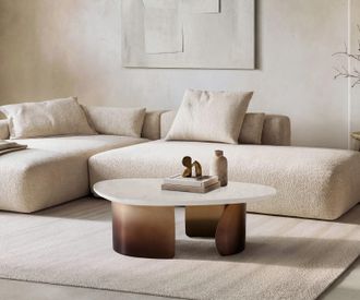 DELIFE Couchtisch Marvello 100x50 cm Marmor Wei&szlig; Metall Gold Ombre, Couchtische