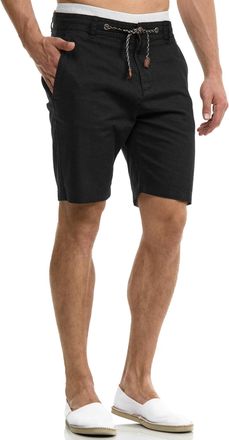 Indicode Herren Bowmanville Shorts aus Leinen & Baumwolle | Herrenshorts Freizeitshorts Black, XL