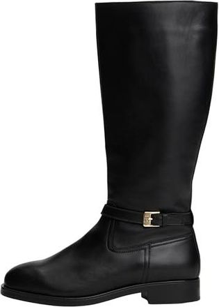 Tommy Hilfiger Bottes Femme Buckle Riding Cuir, Noir (Black), 38