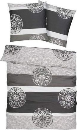 My Home Bettwäsche Streifen Ornamente (grau, 135x200, 80x80 cm)