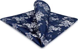 Shlax & Wing Carré de poche homme marine argent et blanc à motif floral tissu élégant pour fêtes