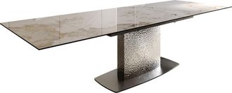 DELIFE Esszimmertisch Edge Keramik Minas Melange Wei&szlig;-Beige 200-300x100 Wave Edelstahl ausziehbar