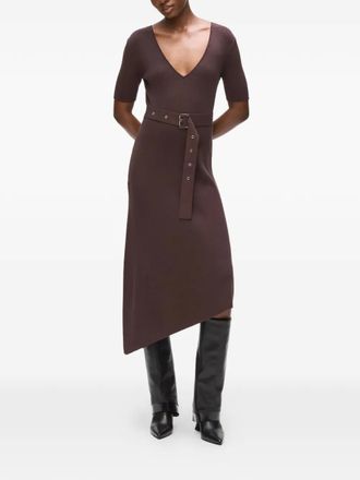 Karl Lagerfeld robe mi-longue ceintur&eacute;e &agrave; col v - Marron