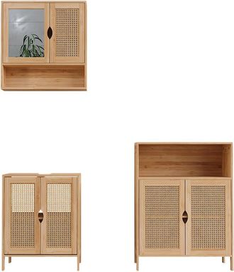Vicco Badm&ouml;bel-Set Bambus Liora, bestehend aus Bad Spiegelschrank, Waschbeckenunterschrank, Midischrank - Viel Stauraum Oben und unten