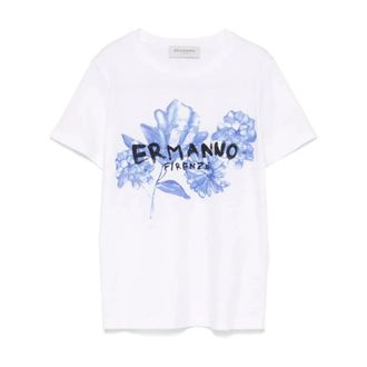 Ermanno Scervino Kristallverziertes T-Shirt Eleganter Stil - - Tops - Damen - Mehrfarbig - S