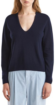 Benetton T-Shirt mit V-Ausschnitt M/L, blau, M