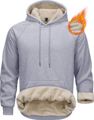 Magcomsen Herren Hoodie Männer Pullover Langarm Kapuzenpullover Gefütterte Sweatshirt Winter Fleecepulli für Freizeit Hellgrau XXL