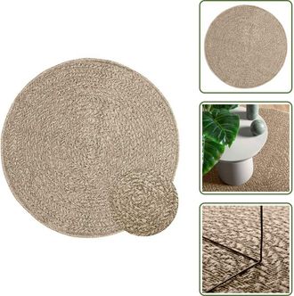 vidaXL Teppich ZIZUR Beige &Oslash; 90 cm Jute-Optik Indoor und Outdoor - Teppich - Au&szlig;enteppich - Fu&szlig;matte - Bodenmatte