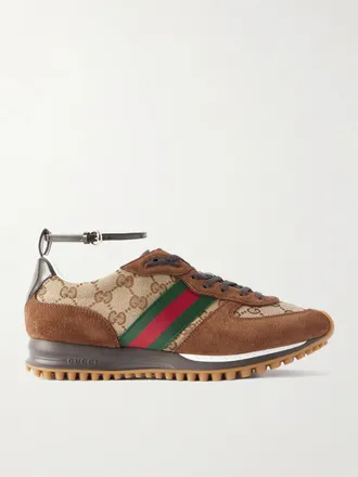 Gucci Baskets En Daim, Toile Jacquard Et Cuir Verni Re-motion - Marron