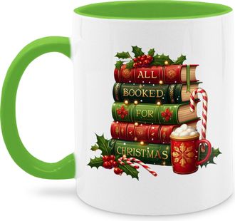 Shirtracer Tasse Tassen 325ml - Weihnachtstasse Weihnachten - All booked for Christmas - B&uuml;chernerd Geschenk Buchliebhaber B&uuml;cherfreund - 325 ml - Hellgr&uuml;n - wei
