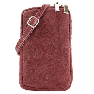 modamoda.de T197 Damen Leder Handytasche 6,7 Zoll Umh&auml;ngetasche handmade in Italy, Farbe:Bordeauxviolett Wildleder