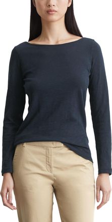 Marc O'Polo Damen B41243952493 Longsleeve Aus Bio-Baumwolle, Langarmshirt Mit Rundhalsausschnitt, Softes Damenshirt Lässigem Look, Blau, XL EU