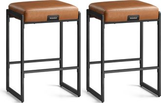 Vasagle EKHO Kollektion - Barhocker 2er Set, Barstuhl, K&uuml;chenstuhl, Kunstleder mit N&auml;hten, Mid-Century-Modern-Stil, 66 cm hoch, Hausbar, Esszimmer, einfacher 